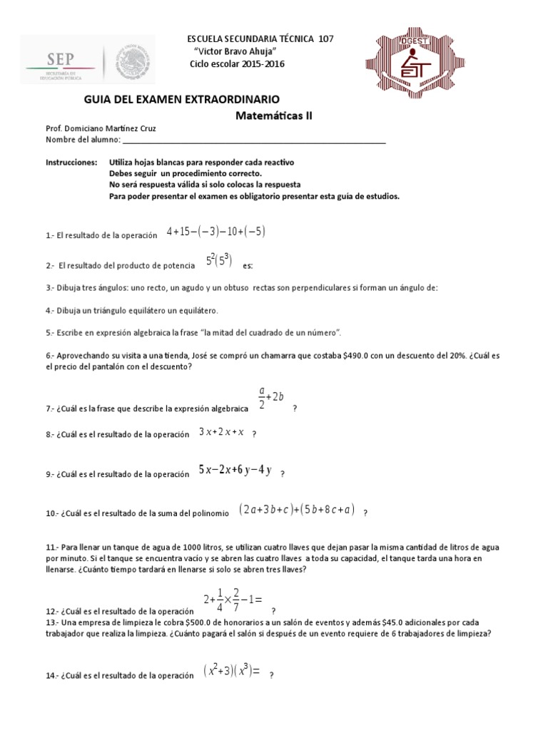 Guia Matematicas 2° | PDF | Educación Secundaria | Enseñanza de matemática