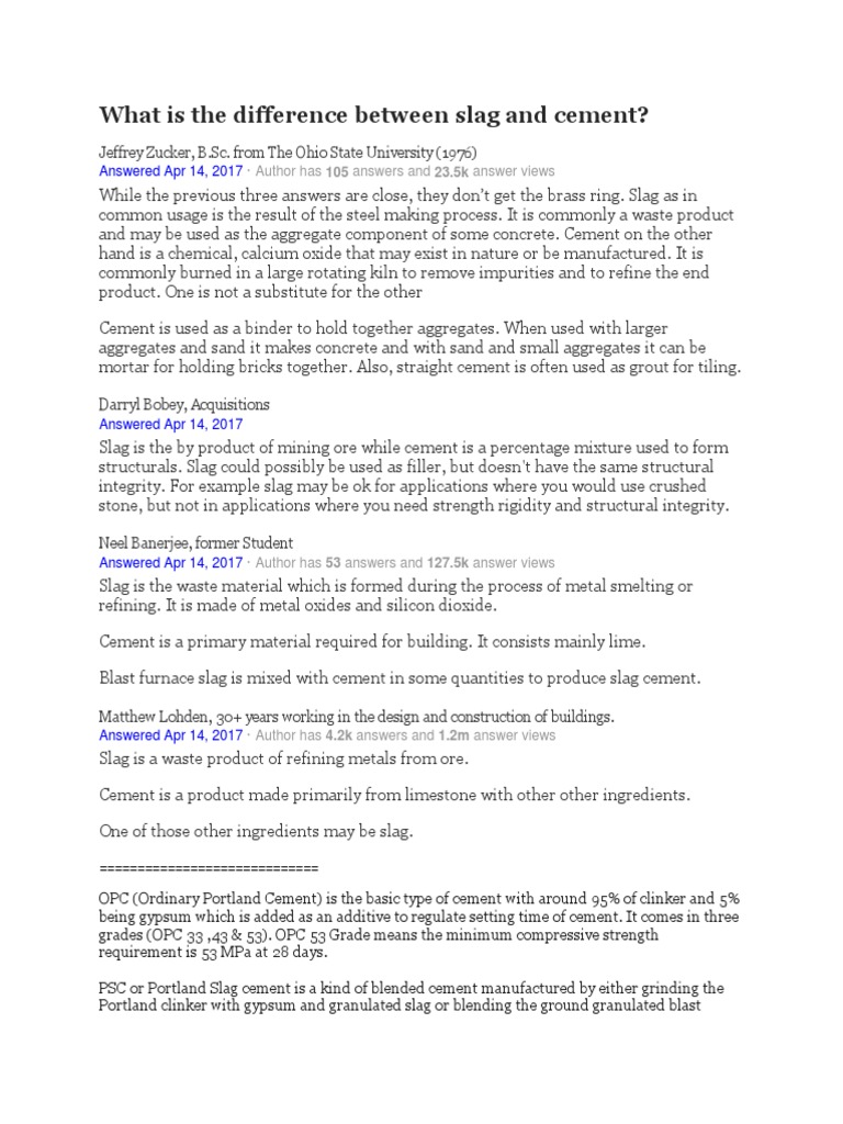 Slag vs. Cement: Key Differences | PDF | Cement | Construction Aggregate