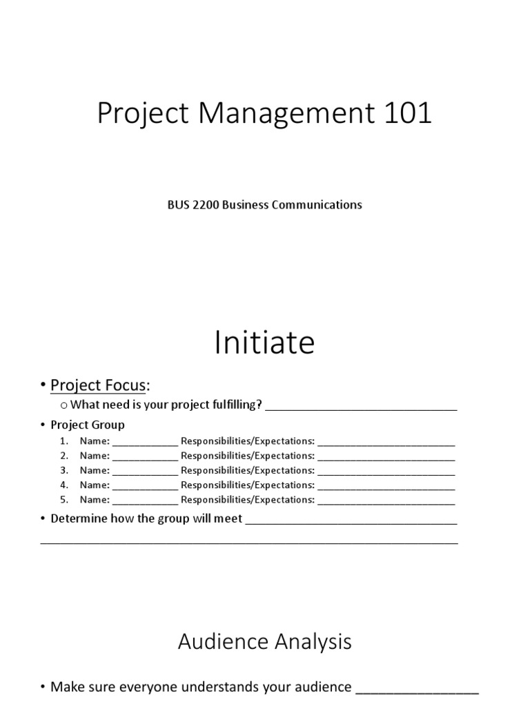 Project Management 101 Worksheets | PDF | Project Management | Leadership