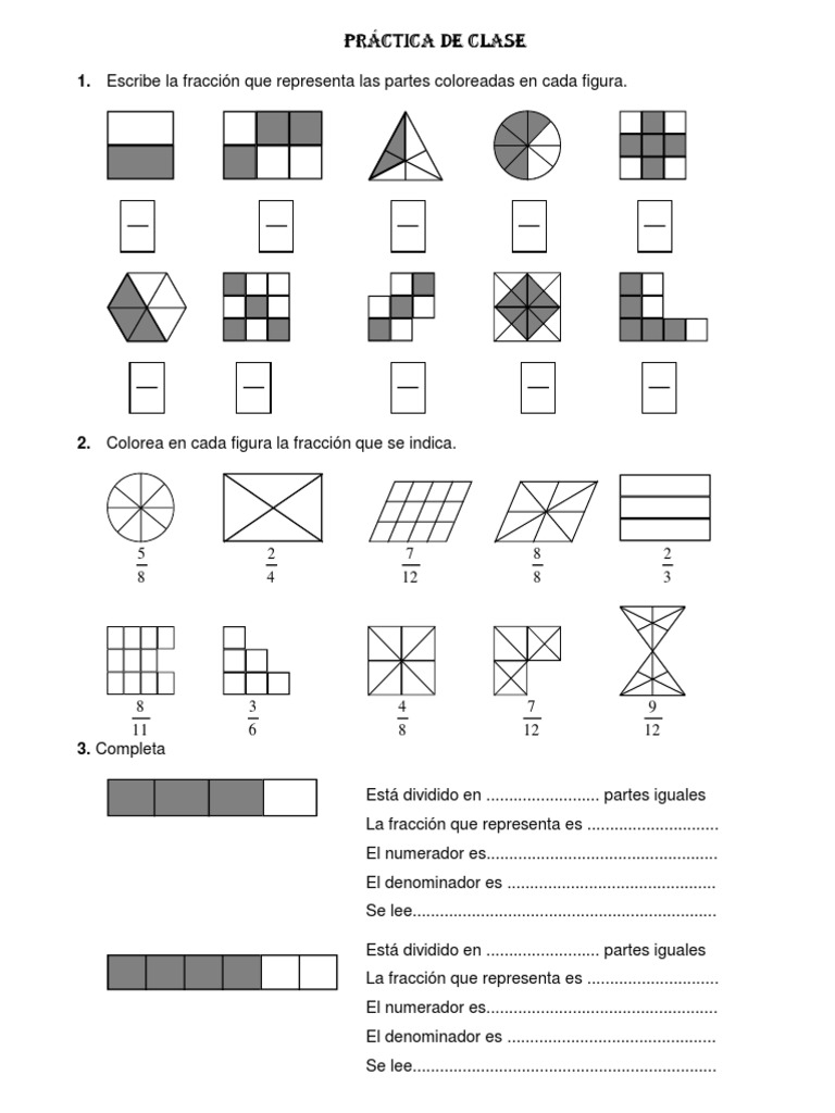 Práctica de fracciones para tercer grado | PDF | Fracción (Matemáticas ...