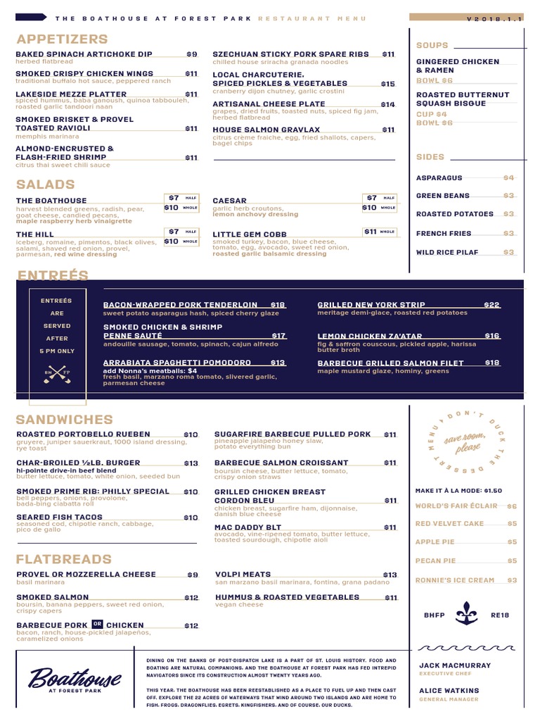 Boathouse at Forest Park Menu | PDF | Salad | Food And Drink
