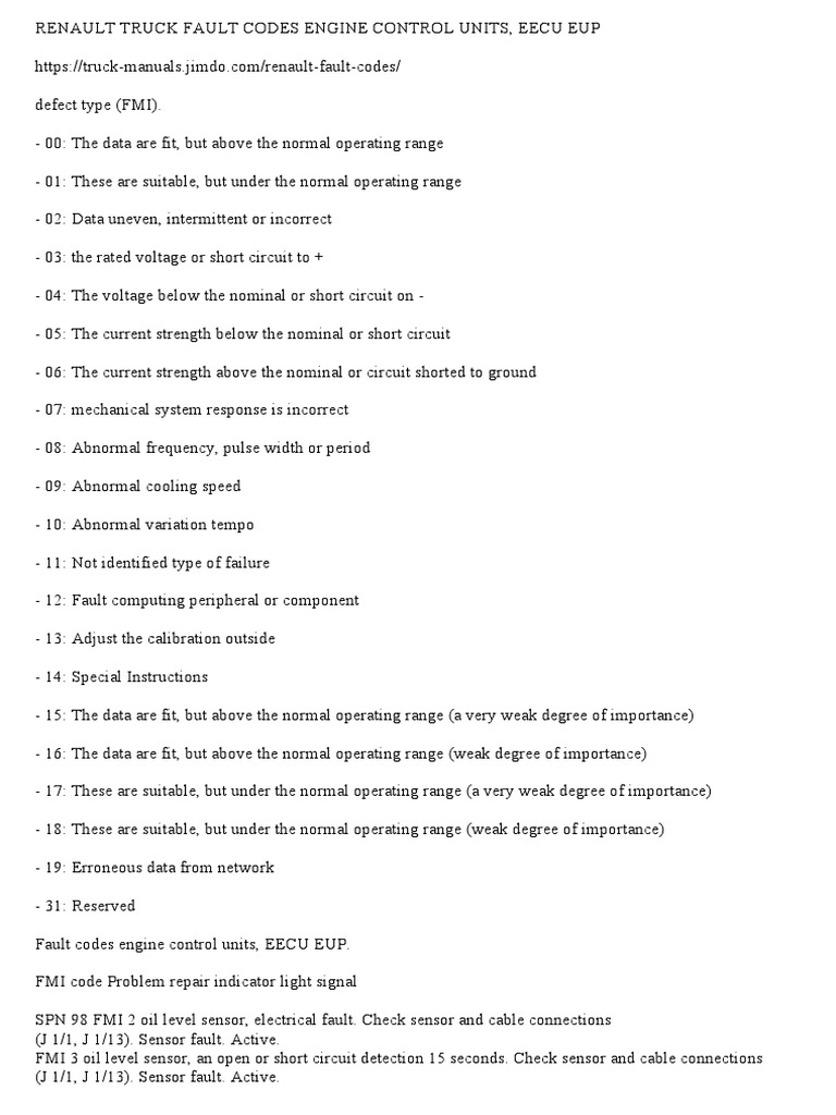 Renault Truck Fault Codes Engine Control Units Eecu Eup Engineering 