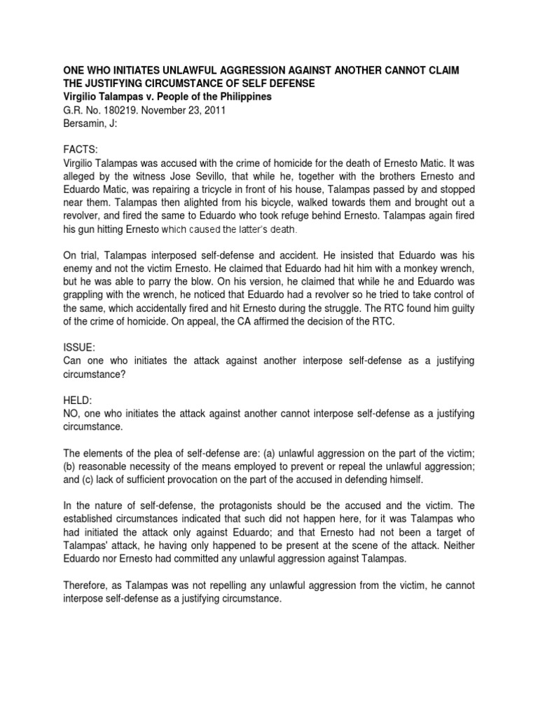 Talampas v. People: Self-Defense Denied | PDF