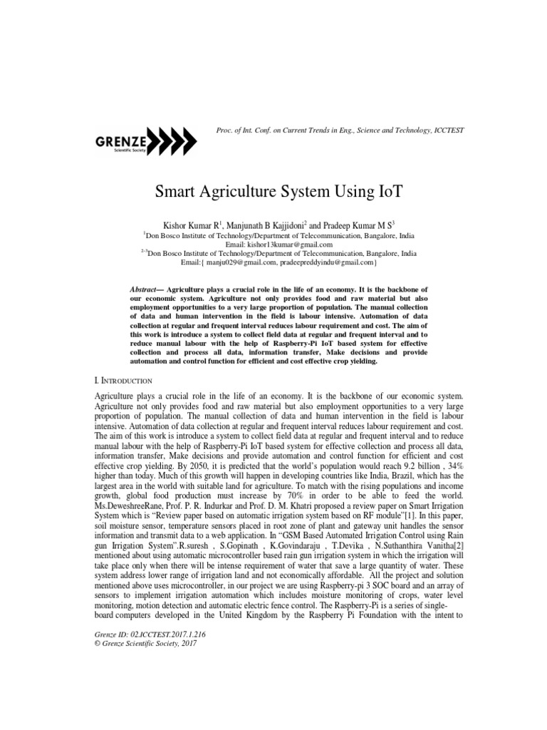 Smart Agriculture System Using IoT | PDF | Electrical Resistivity And ...