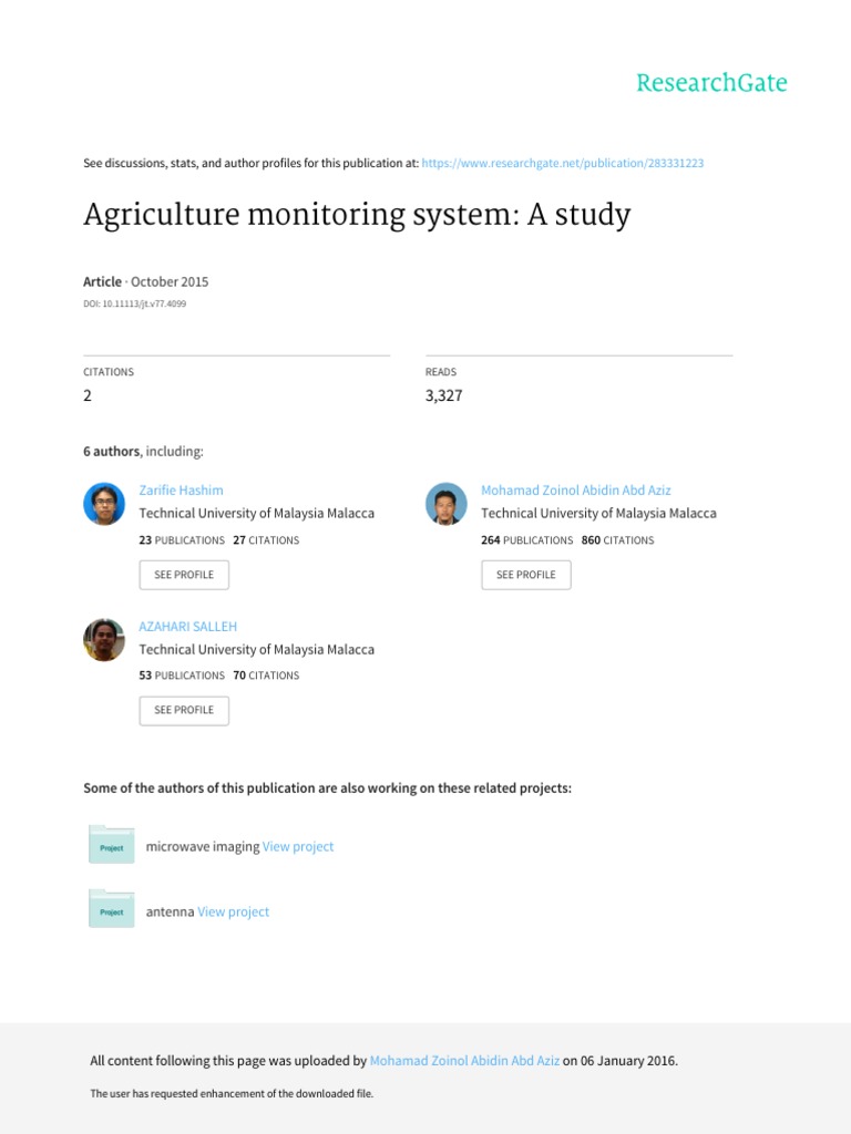 Agriculture Monitoring System A Study | PDF | Wireless Sensor Network ...