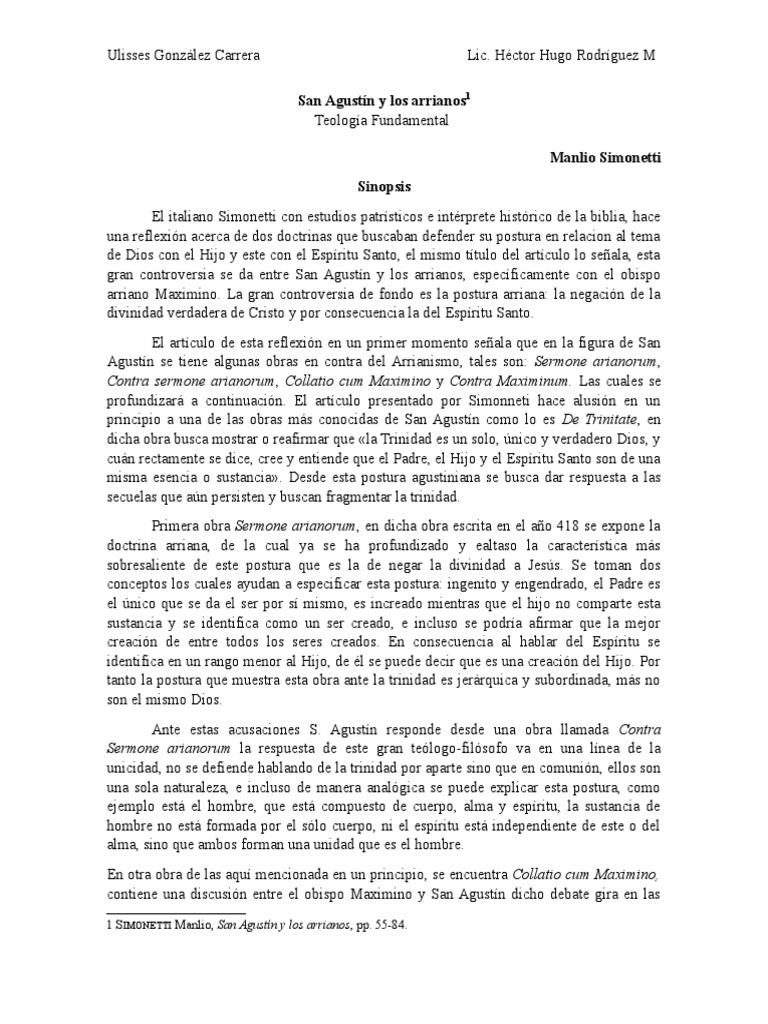 San Agustín y Los Arrianos | PDF | Dios en el cristianismo | espíritu Santo