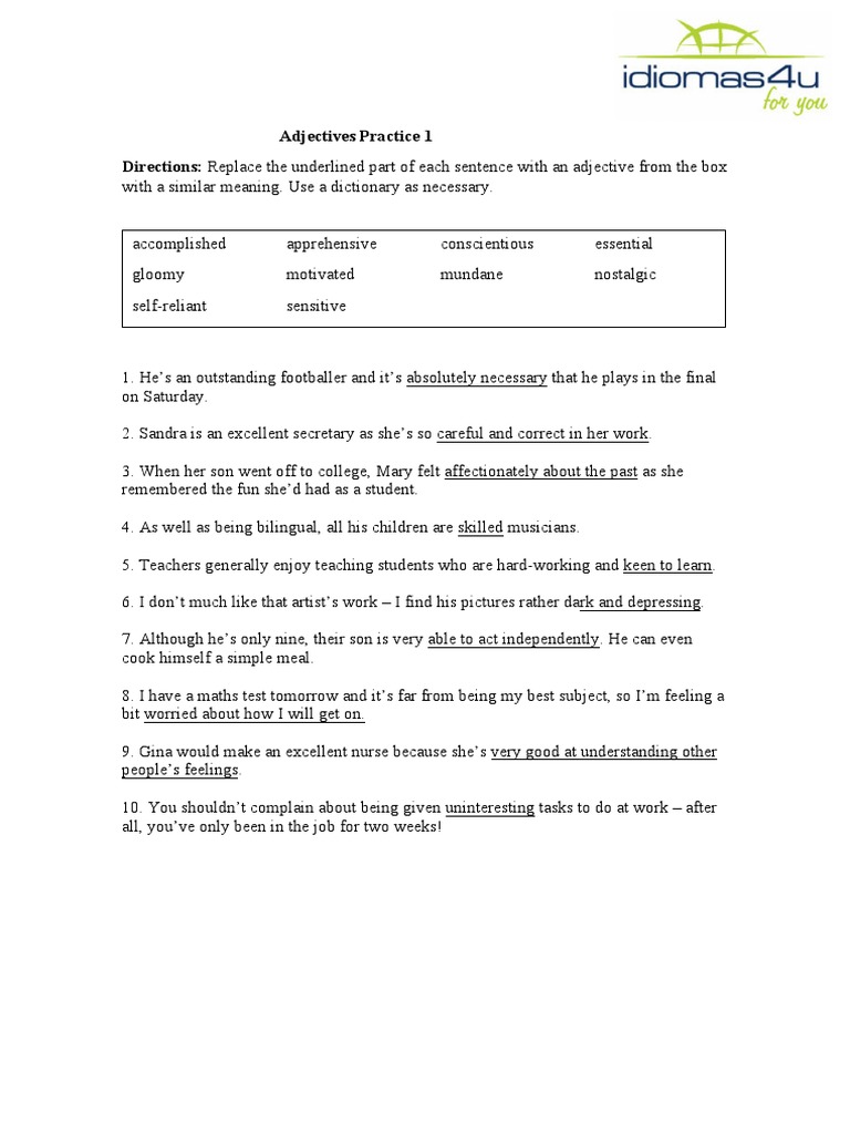 01 CAE Adjectives Practice 1 | PDF | Education Theory | Behavior ...
