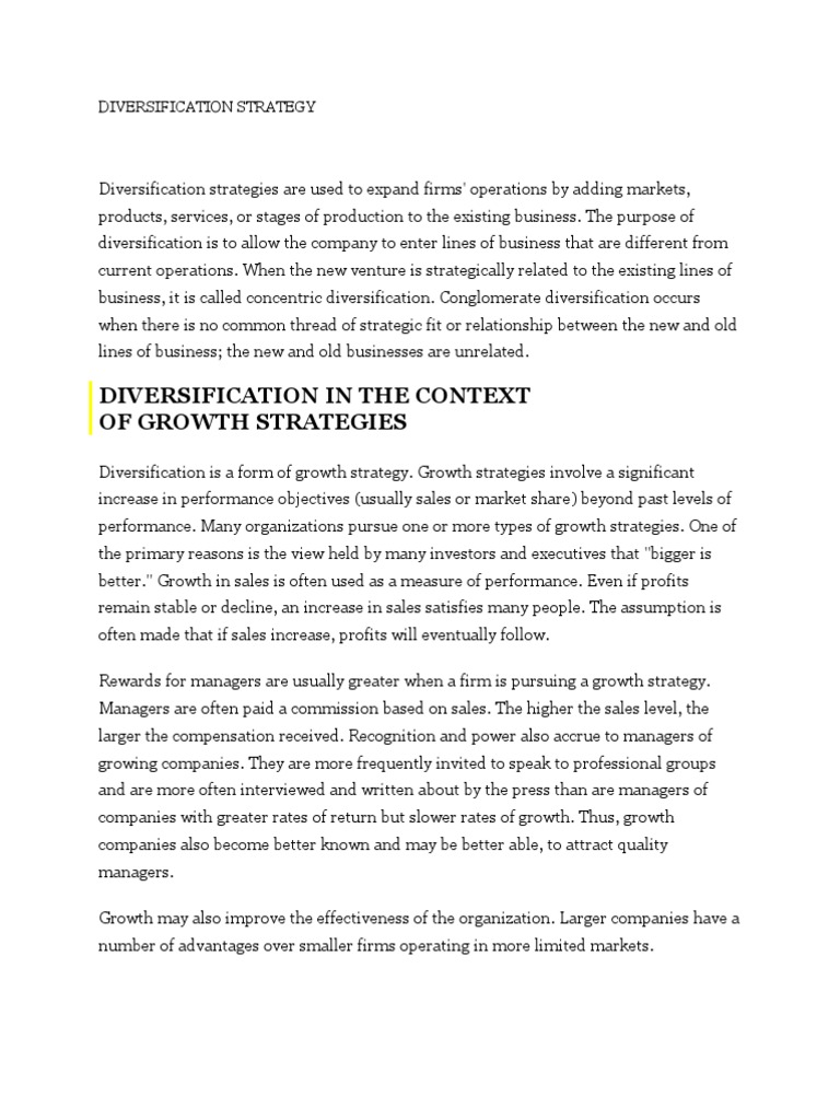 Diversification Strategies for Growth | PDF | Mergers And Acquisitions ...