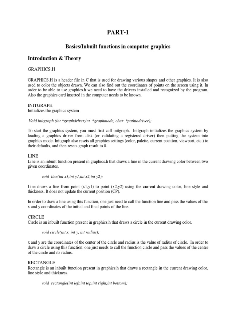 Basics - Inbuilt Functions in Computer Graphics | PDF | Graphics ...