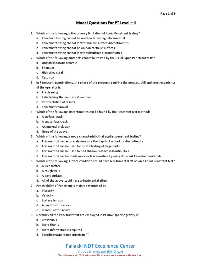 ASNT Liquid Penetrant Testing Level - II Questions and Answers ...