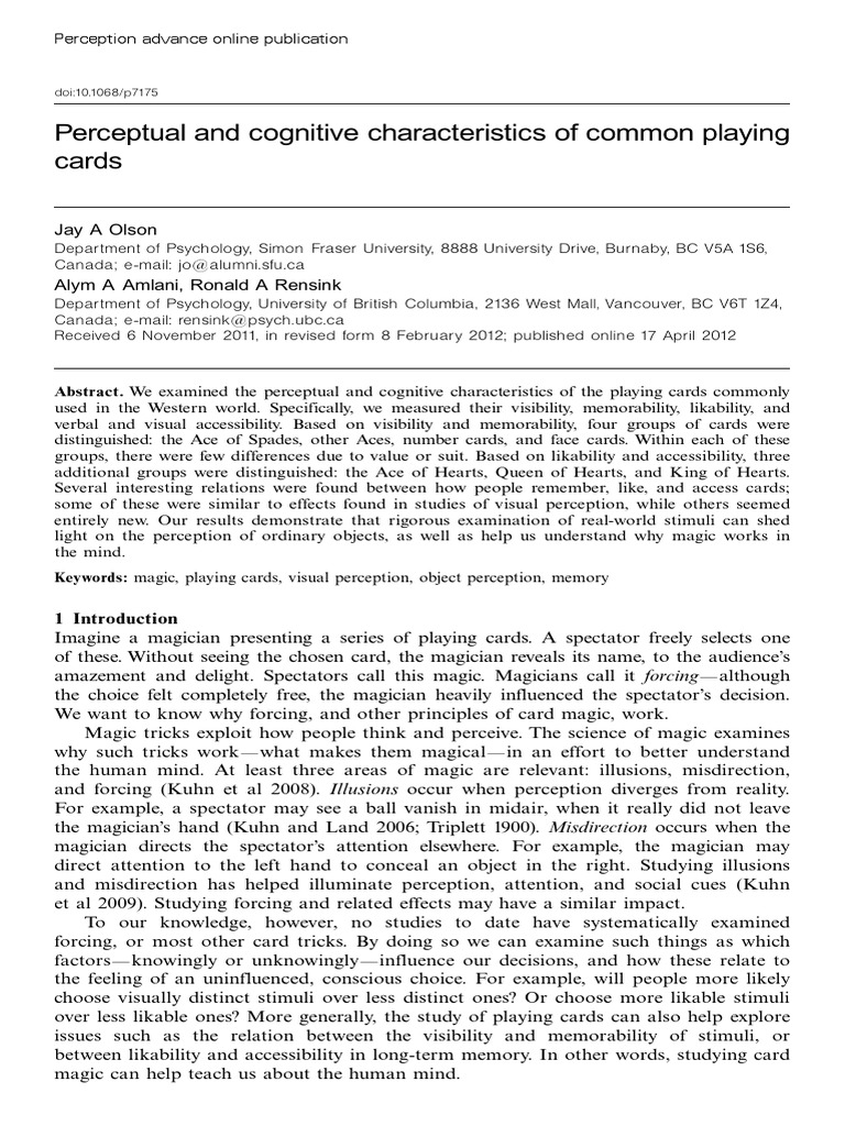 Perceptual Insights on Playing Cards | PDF | Magic (Illusion) | Perception