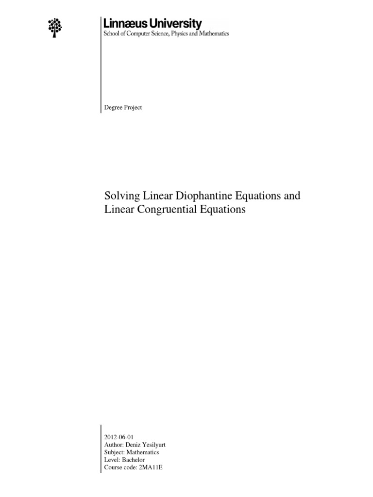 Solving Linear Diophantine Equations and | PDF | Equations | Polynomial Solving Linear Diophantine Equations and | PDF | Equations | Polynomial
