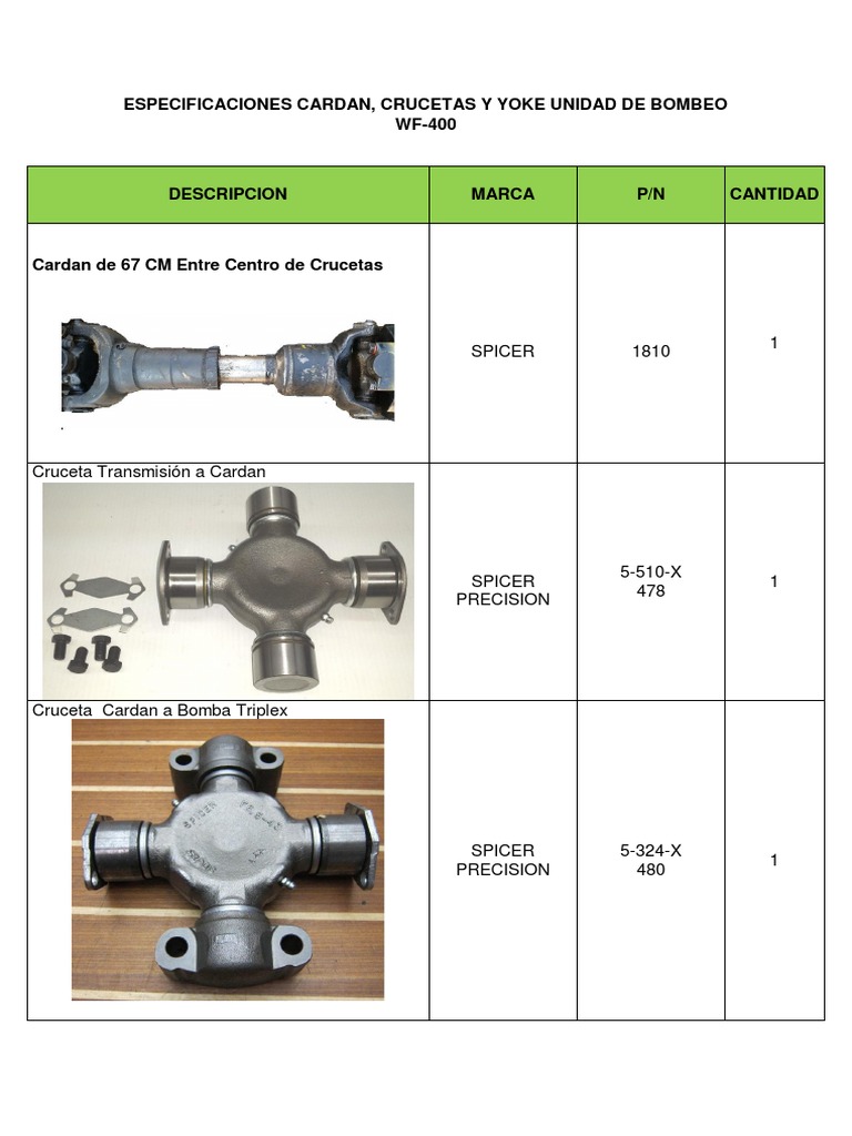 Especificaciones Cardan, Crucetas y Yoke Wf-400 | PDF
