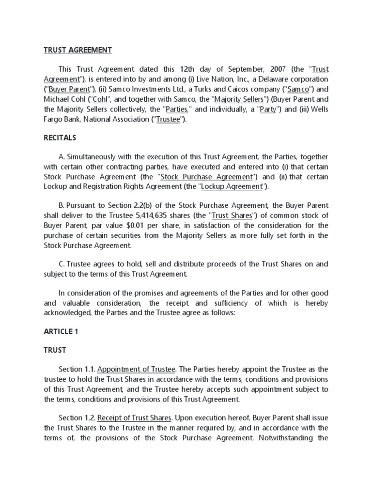 Trust Agreement | PDF | Trust Law | Stocks