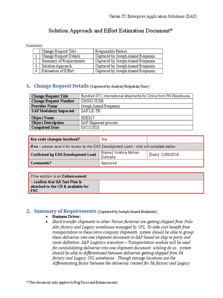 Varian EAS Solution Approach Document | PDF | Warehouse | Software Bug