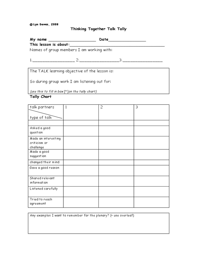 Thinking Together Talk Tally | PDF | Career & Growth | Art