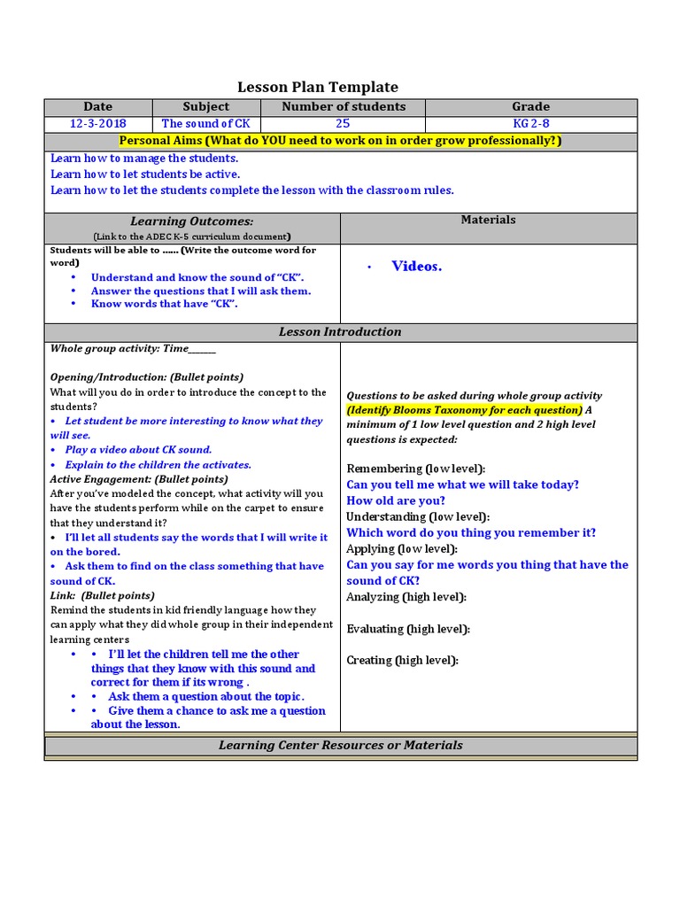 Lesson Plan Template 2 | PDF | Lesson Plan | Pedagogy