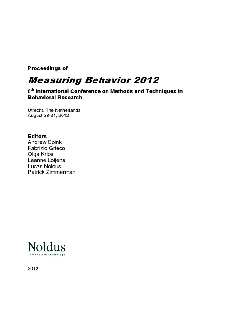 Proceedings Measuring Behaviour | PDF | Ethology | Science