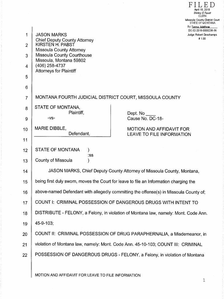 Marie Dibble Court Documents | PDF | Felony | Montana