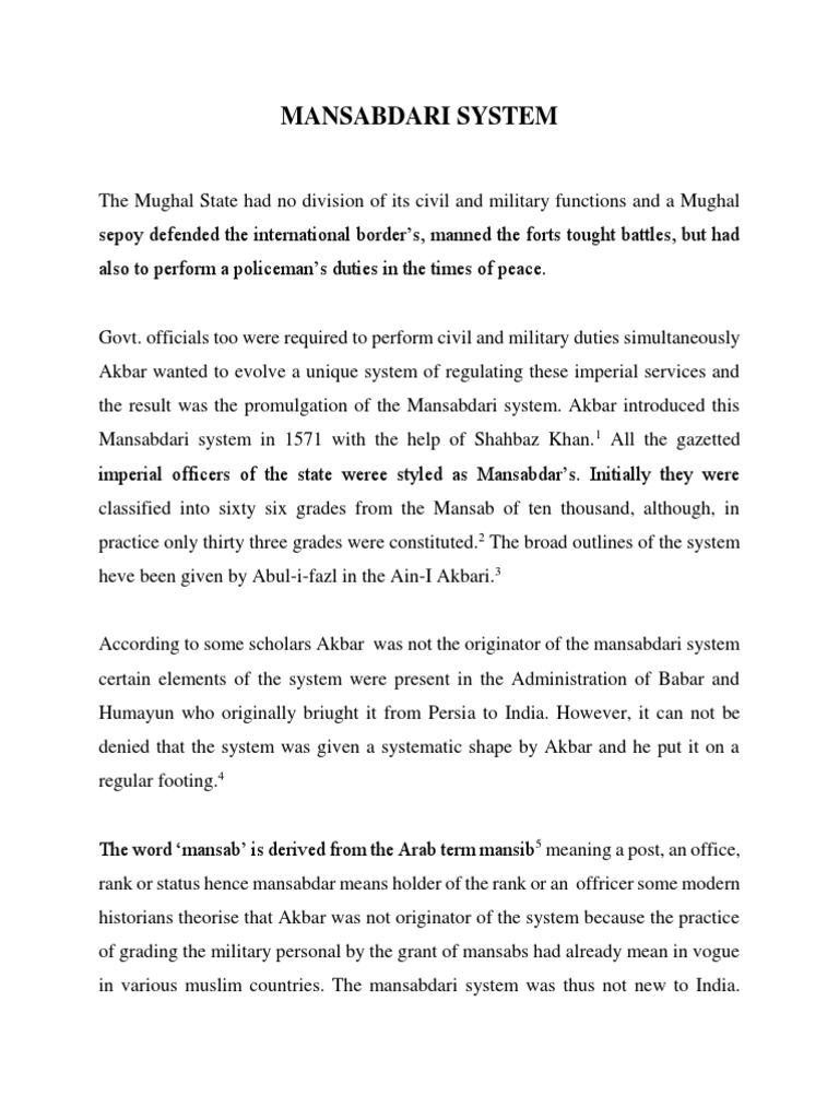 Mansabdari System | PDF | Mughal Empire | Armed Conflict