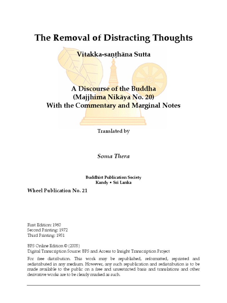 Removal of Distracting Thoughts (Vitakkasanthana Sutta) | PDF | Indian ...