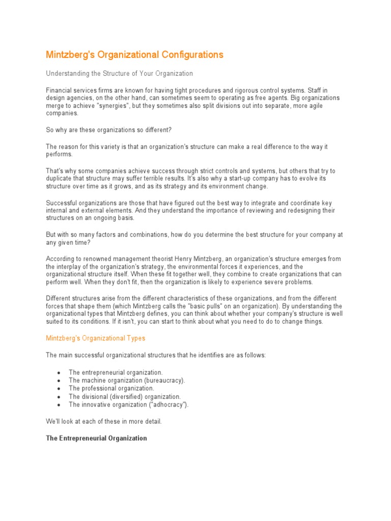 Mintzberg's Organizational Configurations: Understanding The Structure ...