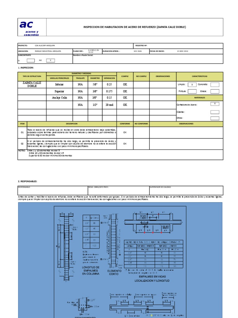 04 Protocolo Habilitado de Acero de Refuerzo Zapata Caliz 2 | PDF | Acero | Industrias
