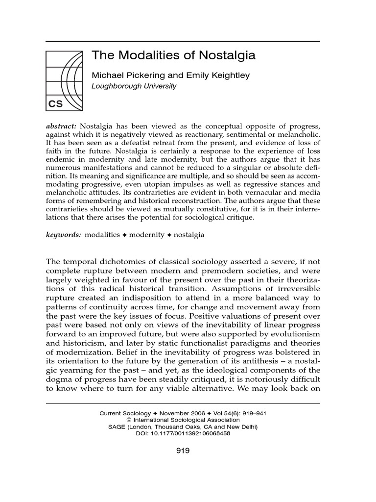 7 - Modalities Nostalgia | PDF | Nostalgia | Postmodernism