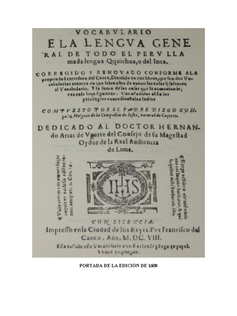 Vocabulario Qquichua Del Inca (1608) | PDF | Perú | Imperio Inca