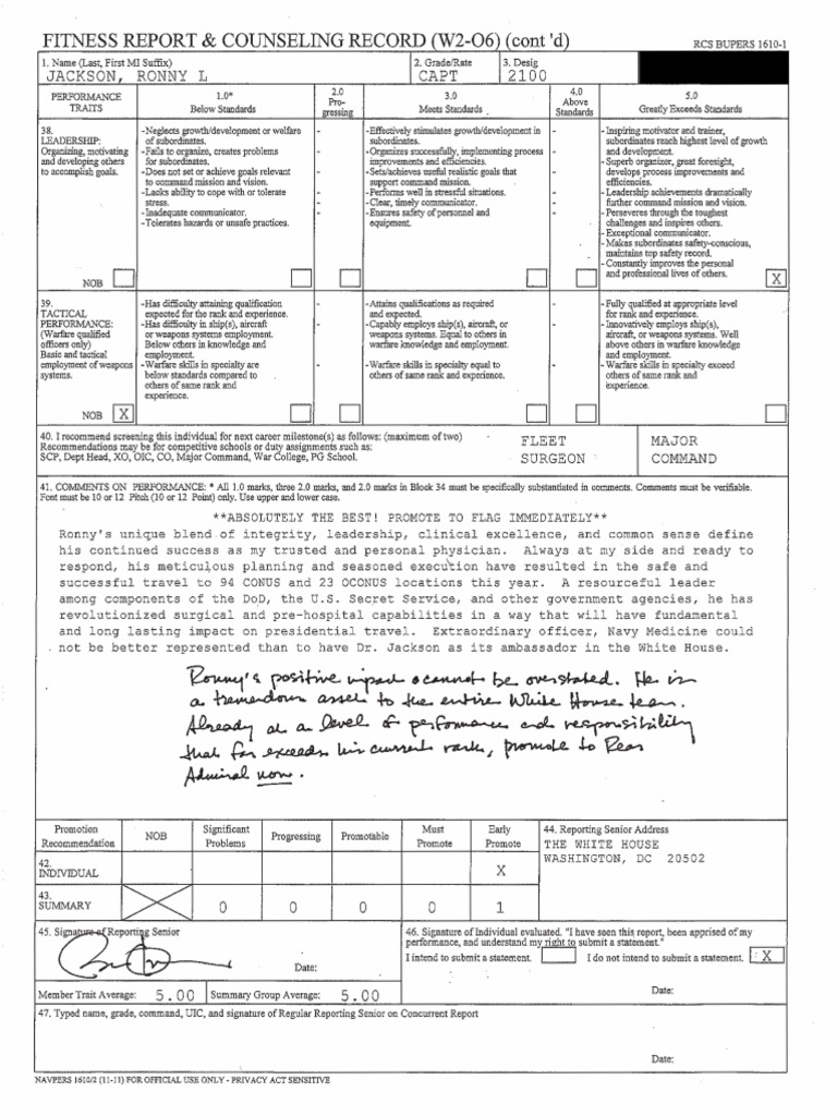 Dr. Ronny Jackson - Obama Praise | PDF