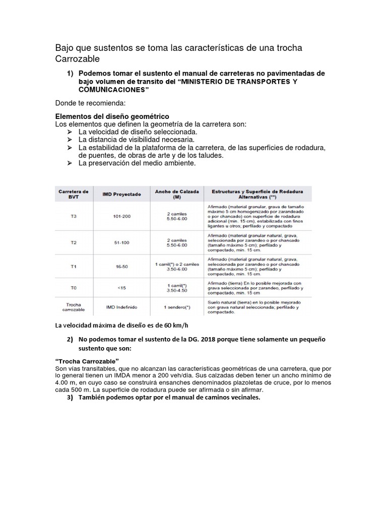 Bajo Que Sustentos Se Toma Las Características de Una Trocha Carrozable | PDF