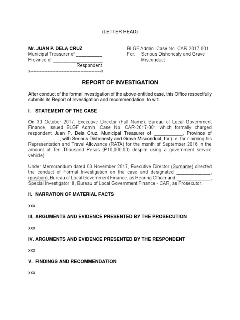 Form.formal Investigation Report | Prosecutor | Law Enforcement