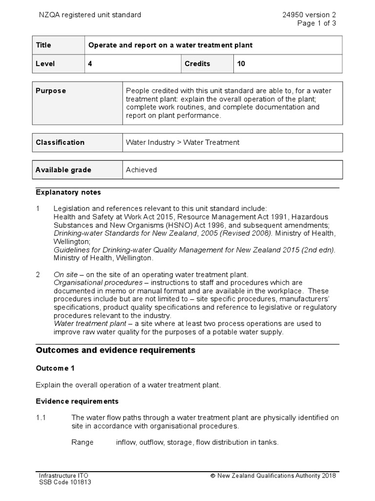 Operate and Report On A Water Treatment Plant | PDF | Water Treatment ...