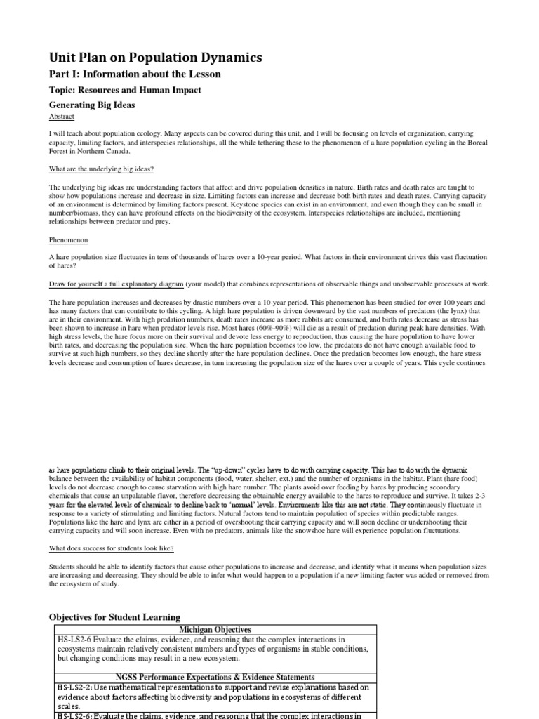 Unit Plan - Population Dynamics | PDF | Natural Environment ...