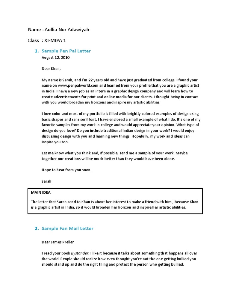 Sample Pen Pal Letter | PDF