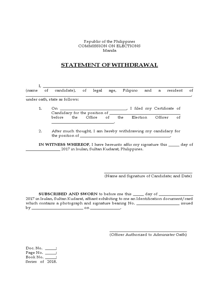 Candidate Withdrawal Statement Template | PDF