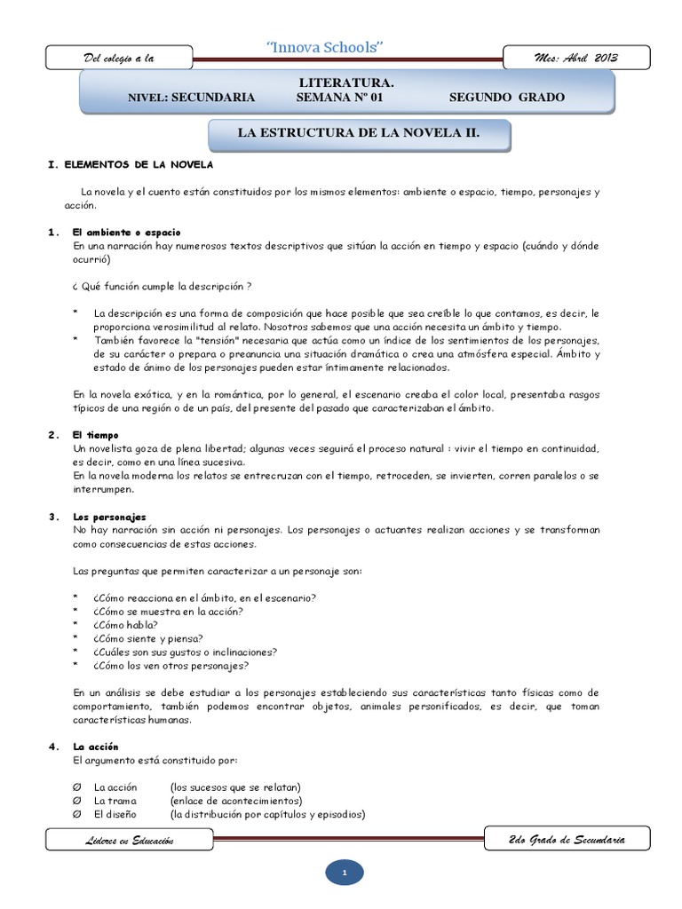 Elementos de La Novela y Punto de Vista Del Narrador | PDF | Narración ...