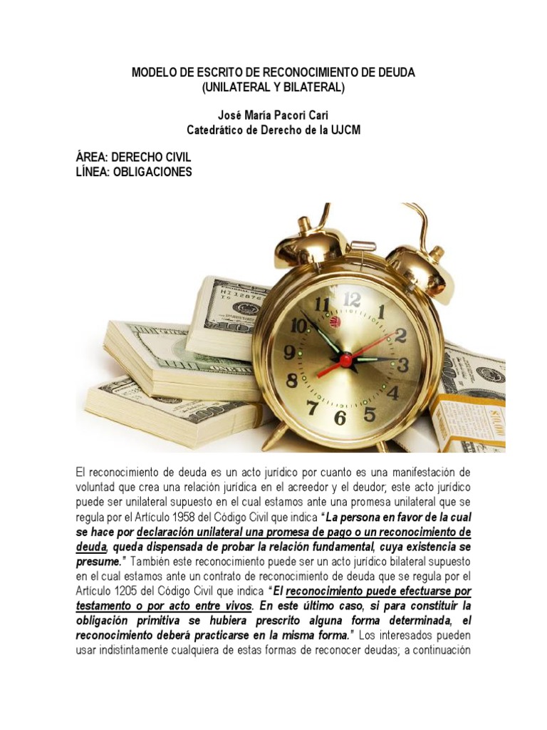 Modelos de reconocimiento de deuda unilateral y bilateral | PDF | Pagos ...