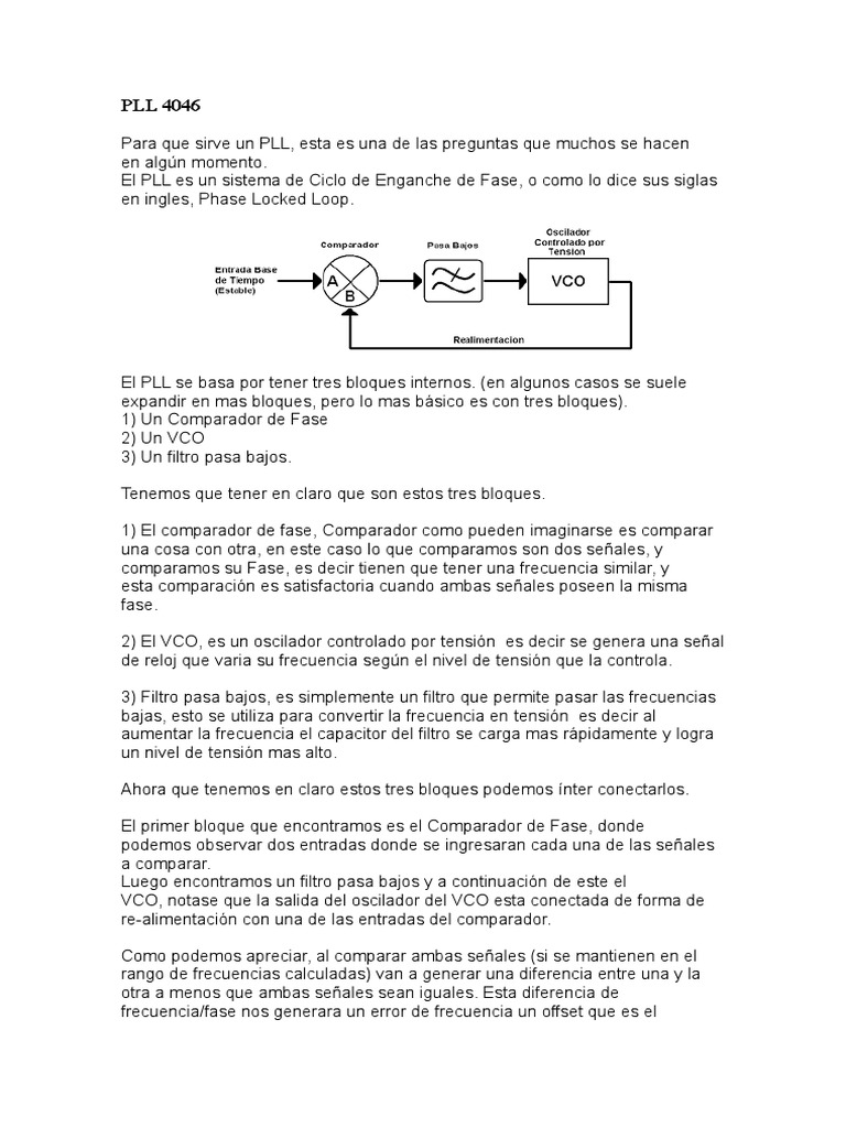 PLL 4046 | PDF | Filtro electronico | Fase (ondas)