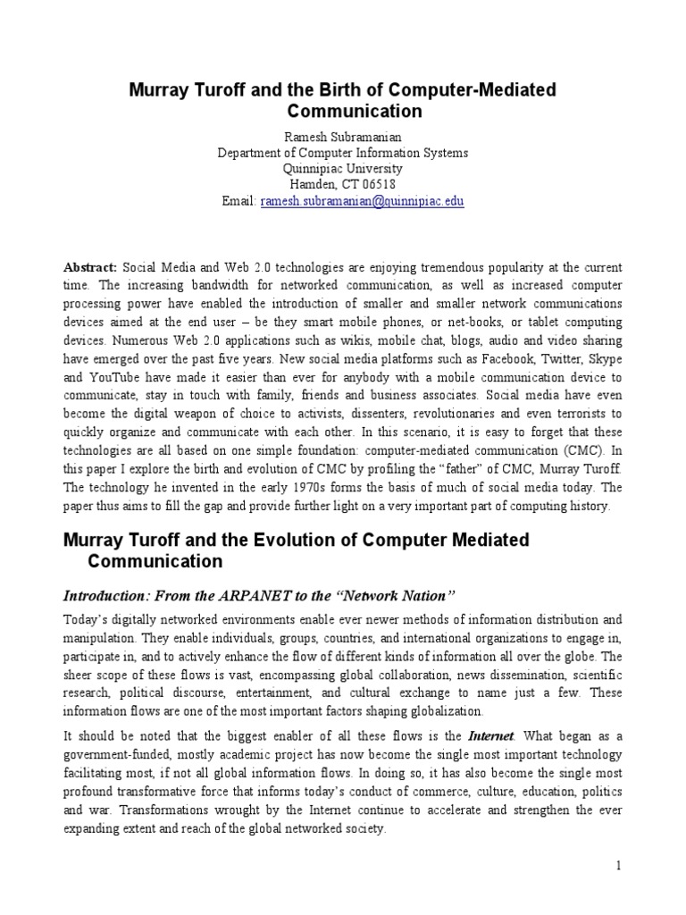 Murray Turoff and The Birth of Computer-Mediated Communication | PDF ...