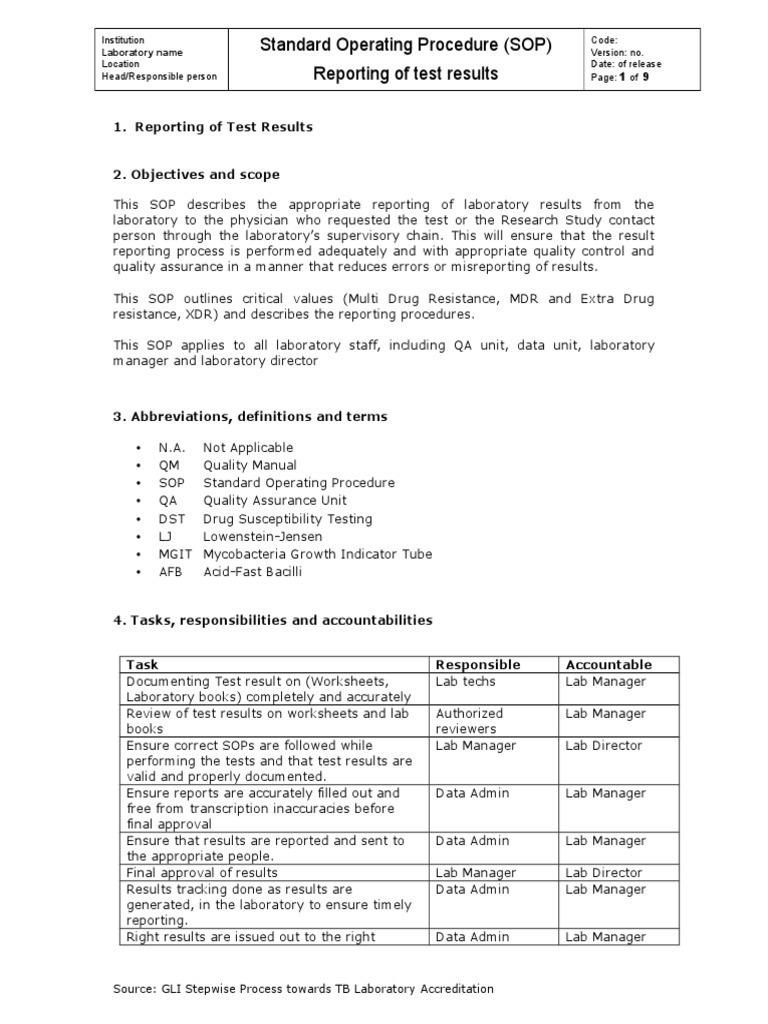 2.7 SOP Reporting v2 | Laboratories | Quality Assurance