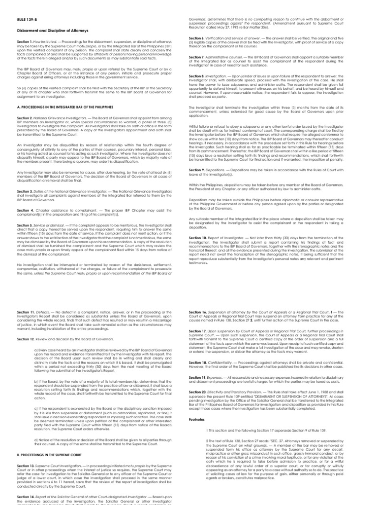 RULE 139-B Disbarment and Discipline of Attorneys | PDF | Disbarment ...