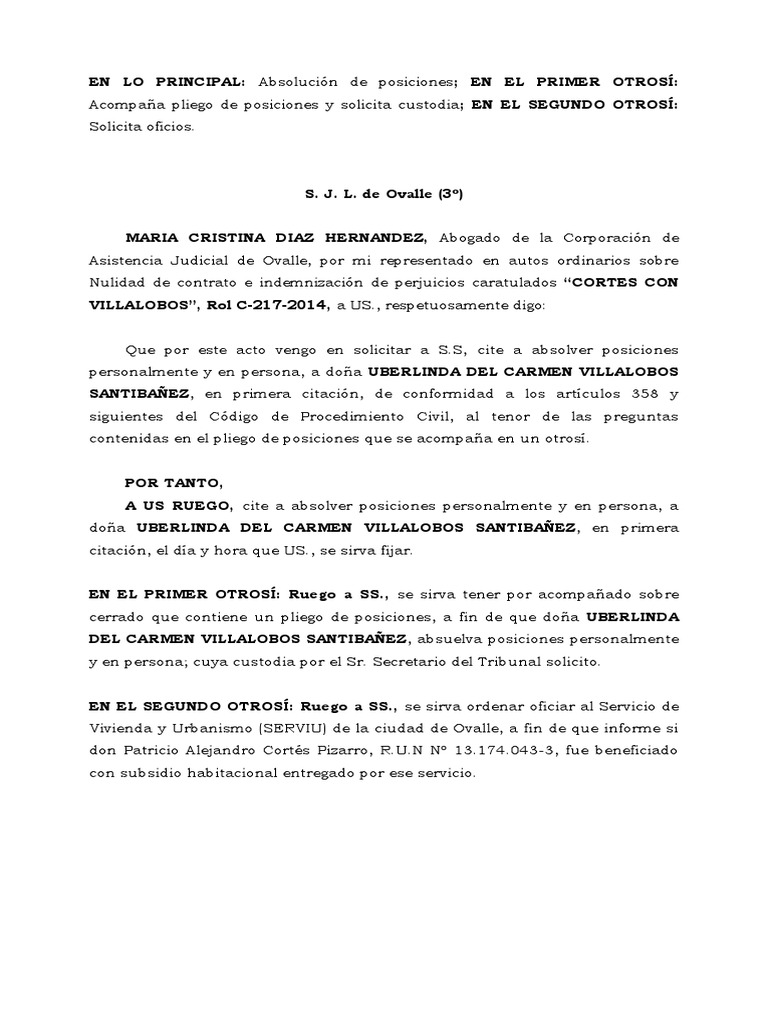 Absolución de Posiciones Pliego Solicita Ofico | PDF