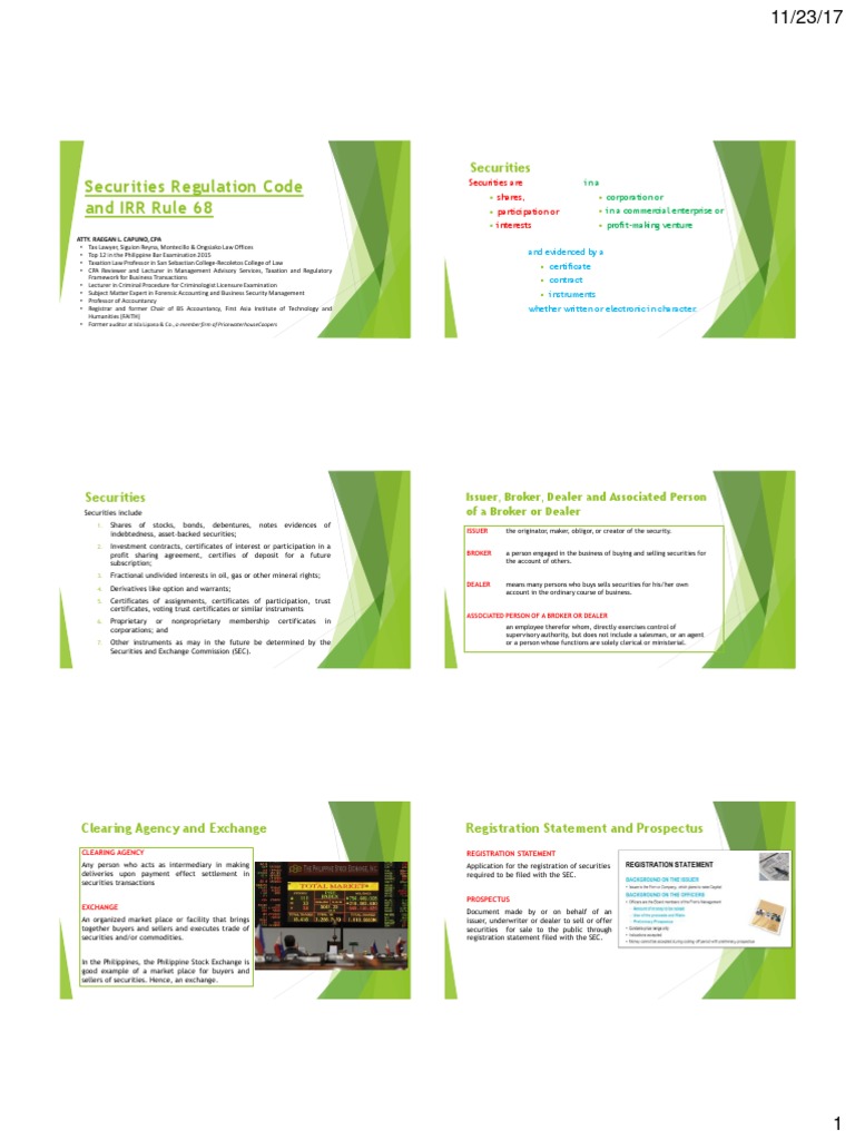 Securities Regulation Code and IRR Rule 68 | PDF | Securities (Finance ...