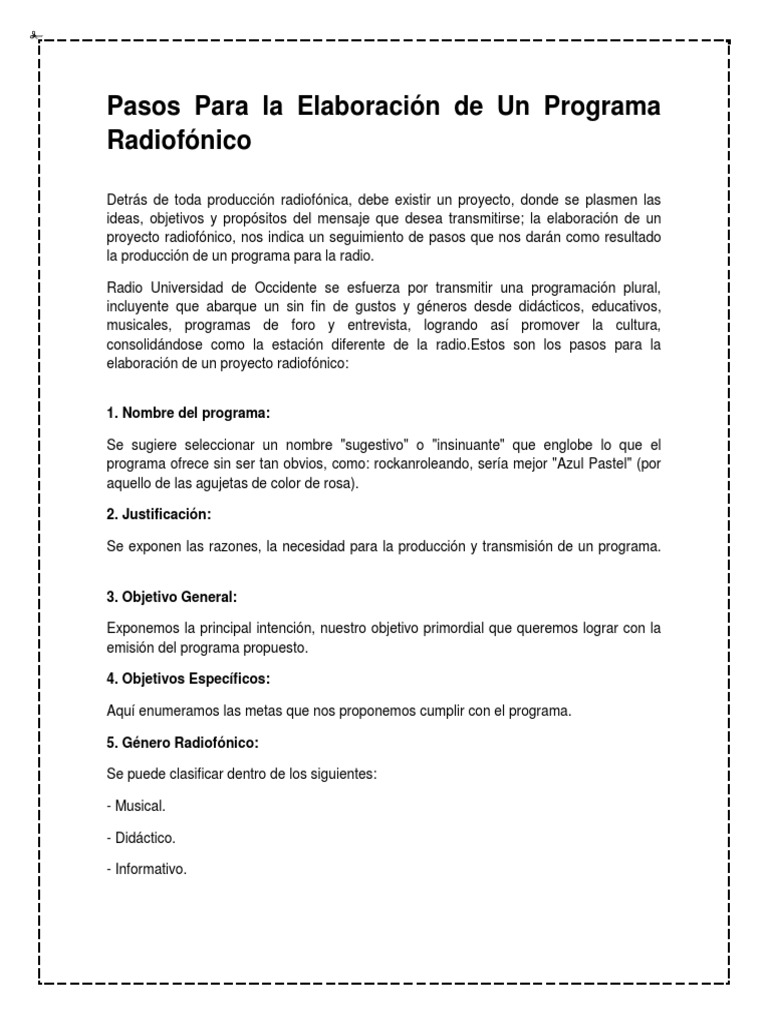 Pasos para La Elaboración de Un Programa Radiofonico | PDF | Radio | Entretenimiento (general)