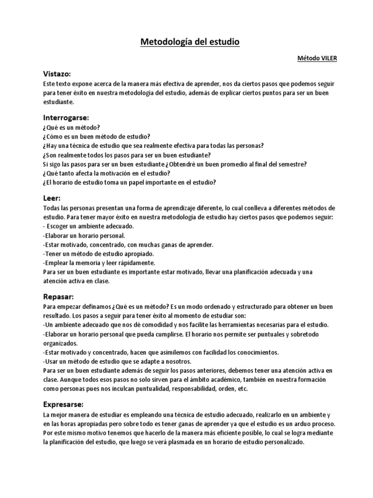 Metodologia Del Estudio | PDF | Planificación | Aprendizaje