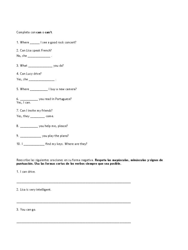 Ejercicios Can y Can't | PDF | Leisure