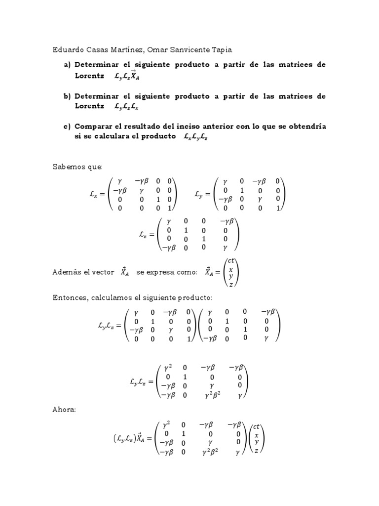 Matrices De Lorentz Lylzlx Pdf Matriz Matemáticas Análisis Matemático