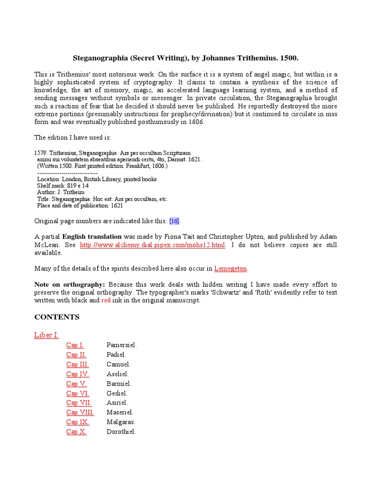 Steganographia - Secret Writing - Johannes Trithemius | PDF
