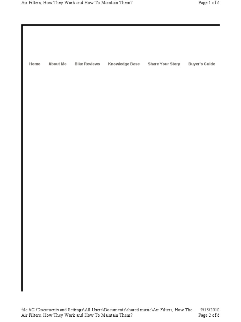 Air Filters, How They Work and How To Maintain Them | PDF | Engines ...